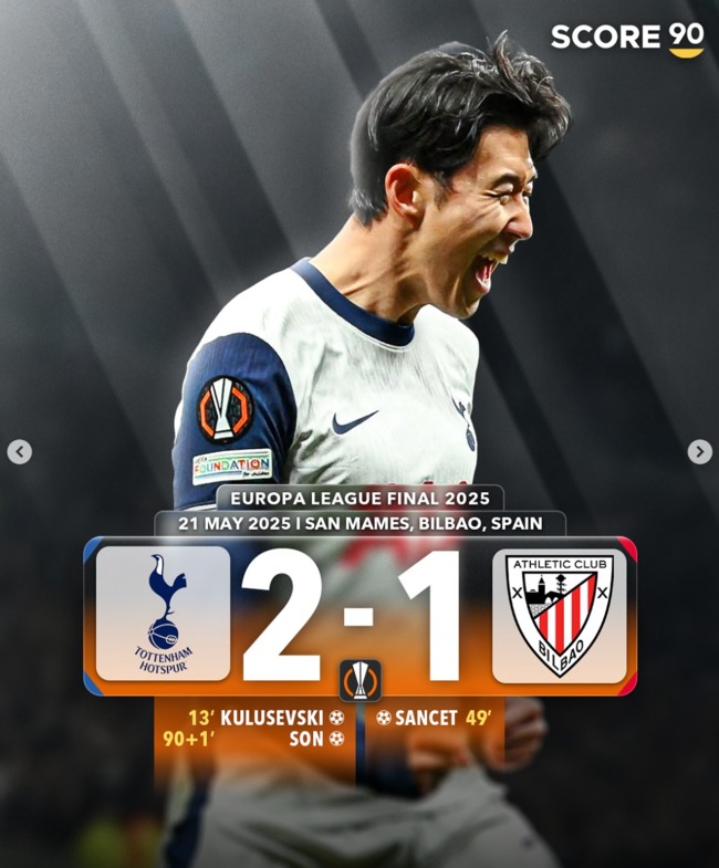 ‘손흥민 우승합니다’ 챗GPT의 예측...토트넘 UEL 결승 진출→SON 극장골로 우승